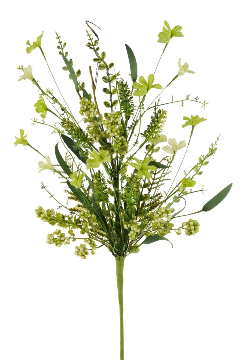 24"L Fabric Flower/Eva Leaf/Beads Spray: Multi Green- FH8071C6 – White ...