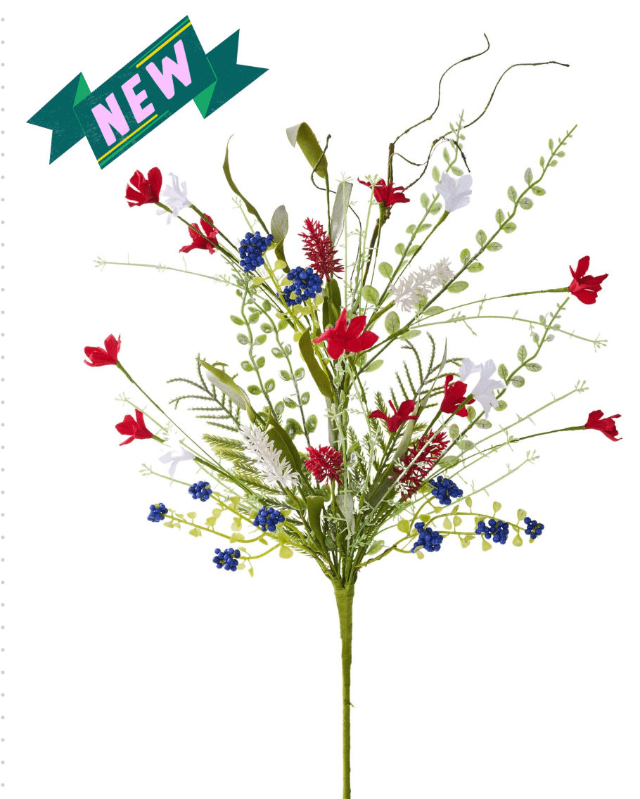 24"L Fabric Flower/Eva Leaf/Beads Spray: Red, White, Blue - FH807154 ...