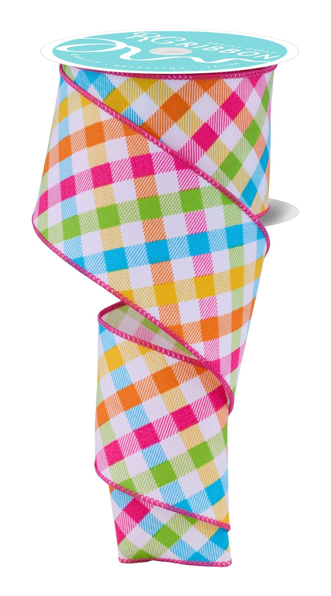 2.5" Multicolor Plaid Ribbon Bright Check Pattern 10 Yard Wired Ribbon ...
