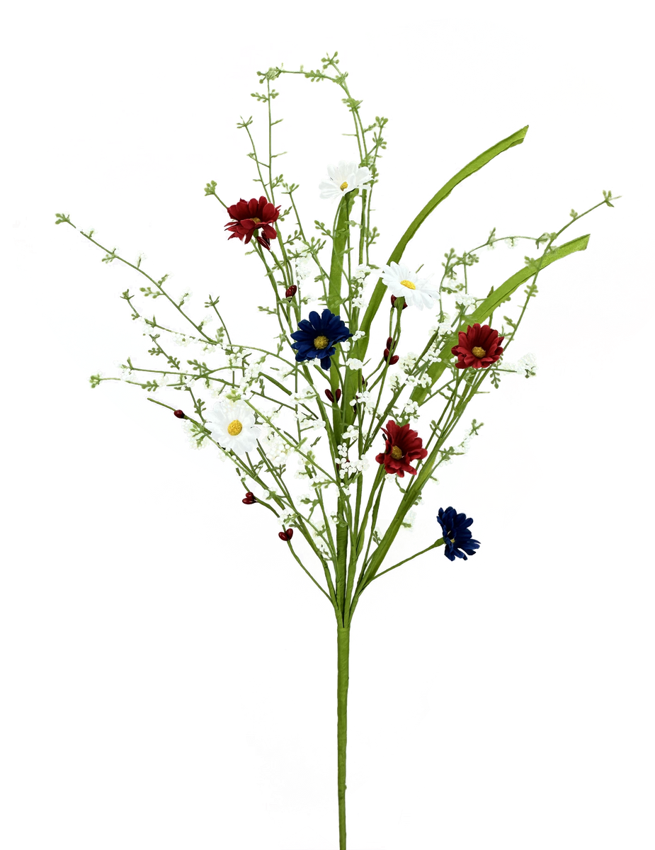 24" Red White and Blue Daisy Spray Patriotic Floral Stem | 63503RWB ...