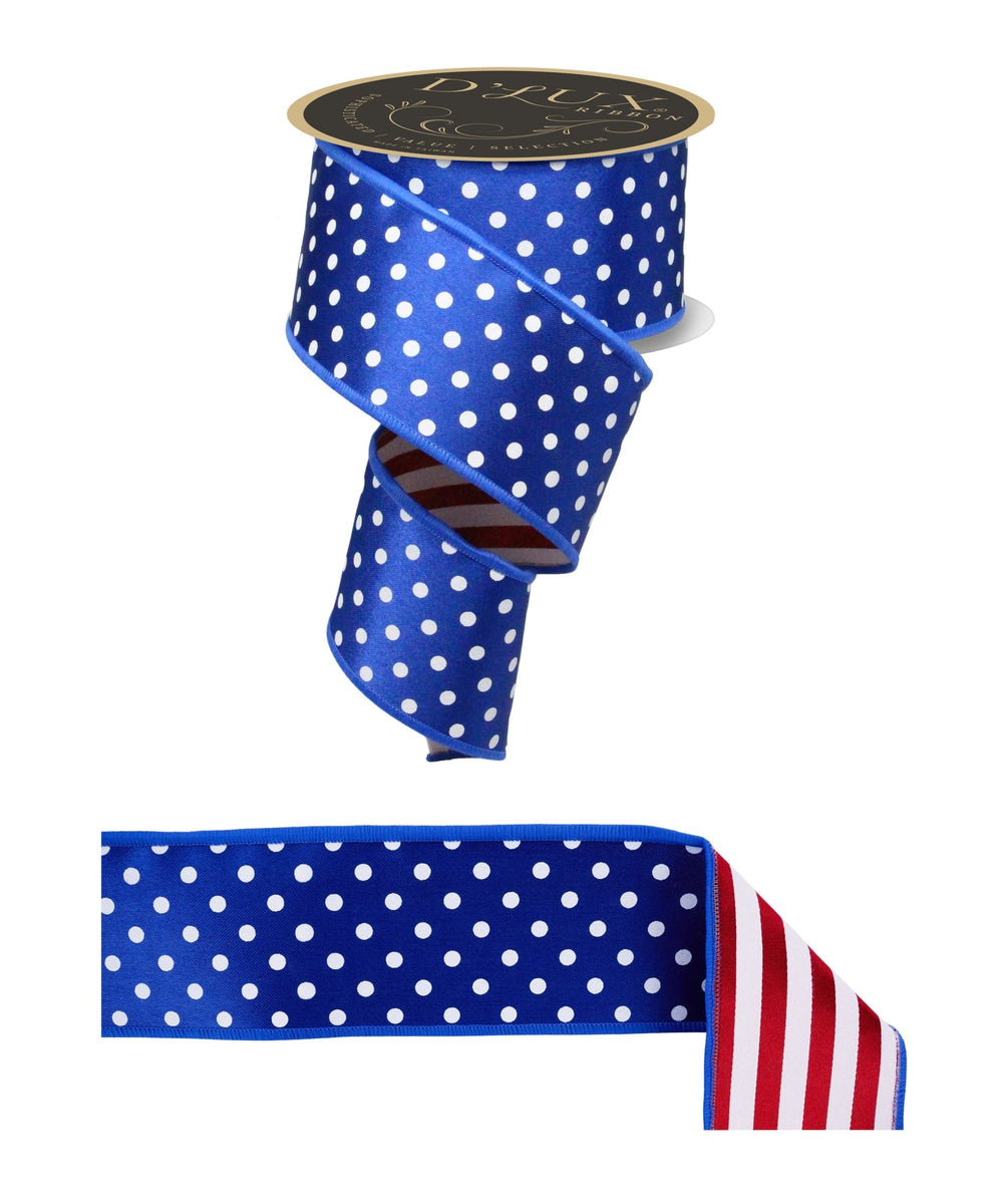 D'Lux 2.5" Polka Dot/Stripe/Fused: Royal Blue, Red, White (10 Yards) L ...